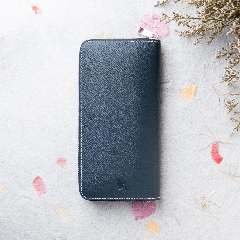 Saito Zipper Long Wallet - Yale Blue - WildWoven Leather Products