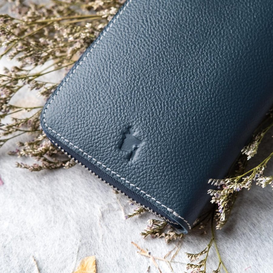 Saito Zipper Long Wallet - Yale Blue - WildWoven Leather Products