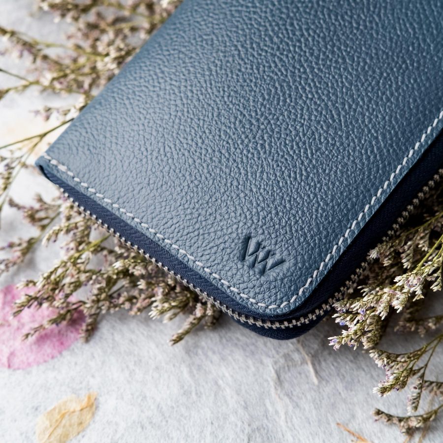 Saito Zipper Long Wallet - Yale Blue - WildWoven Leather Products