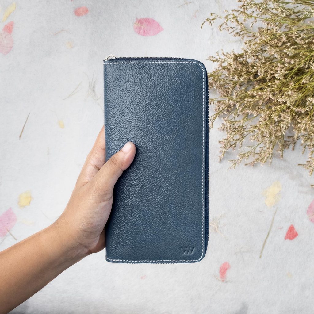 Saito Zipper Long Wallet - Yale Blue - WildWoven Leather Products