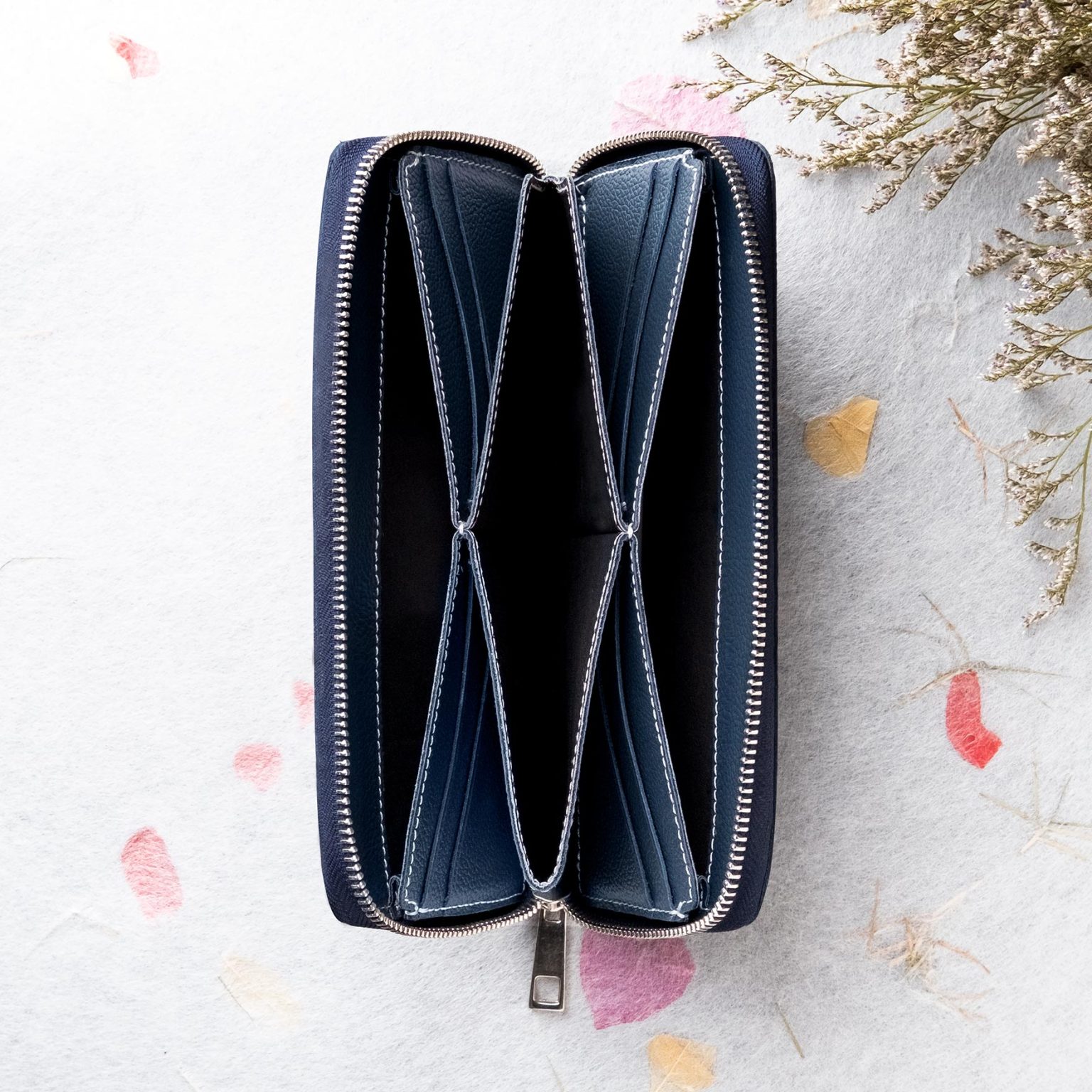 Saito Zipper Long Wallet - Yale Blue - WildWoven Leather Products