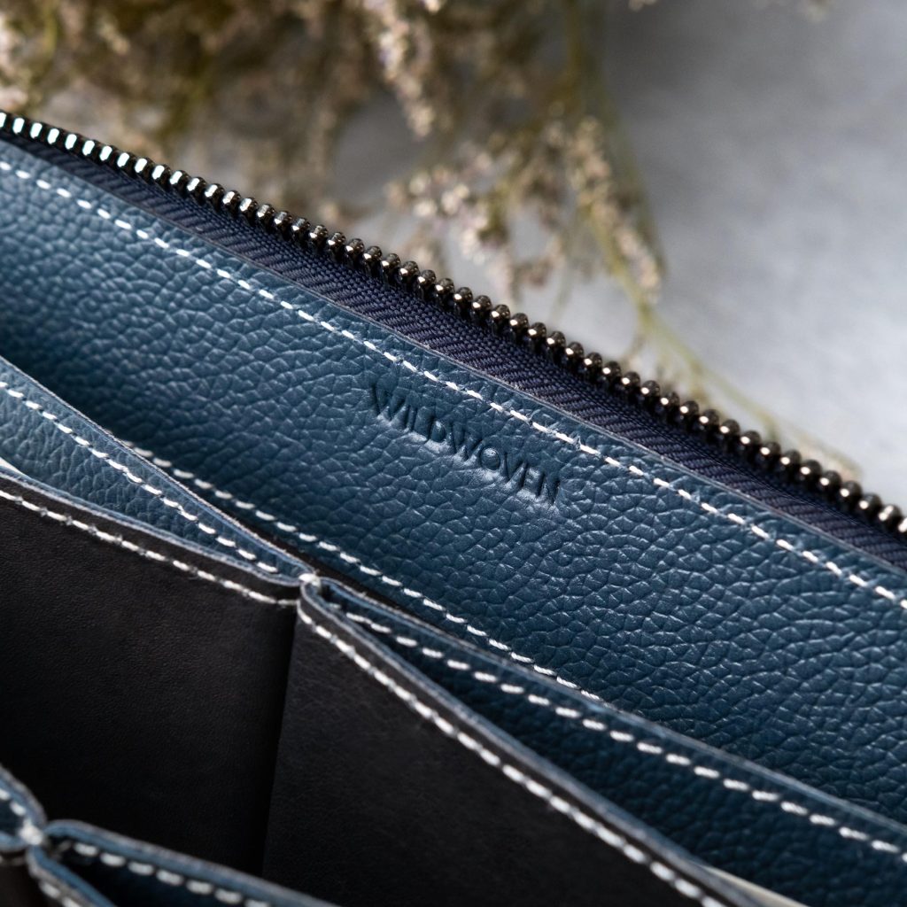 Saito Zipper Long Wallet - Yale Blue - WildWoven Leather Products