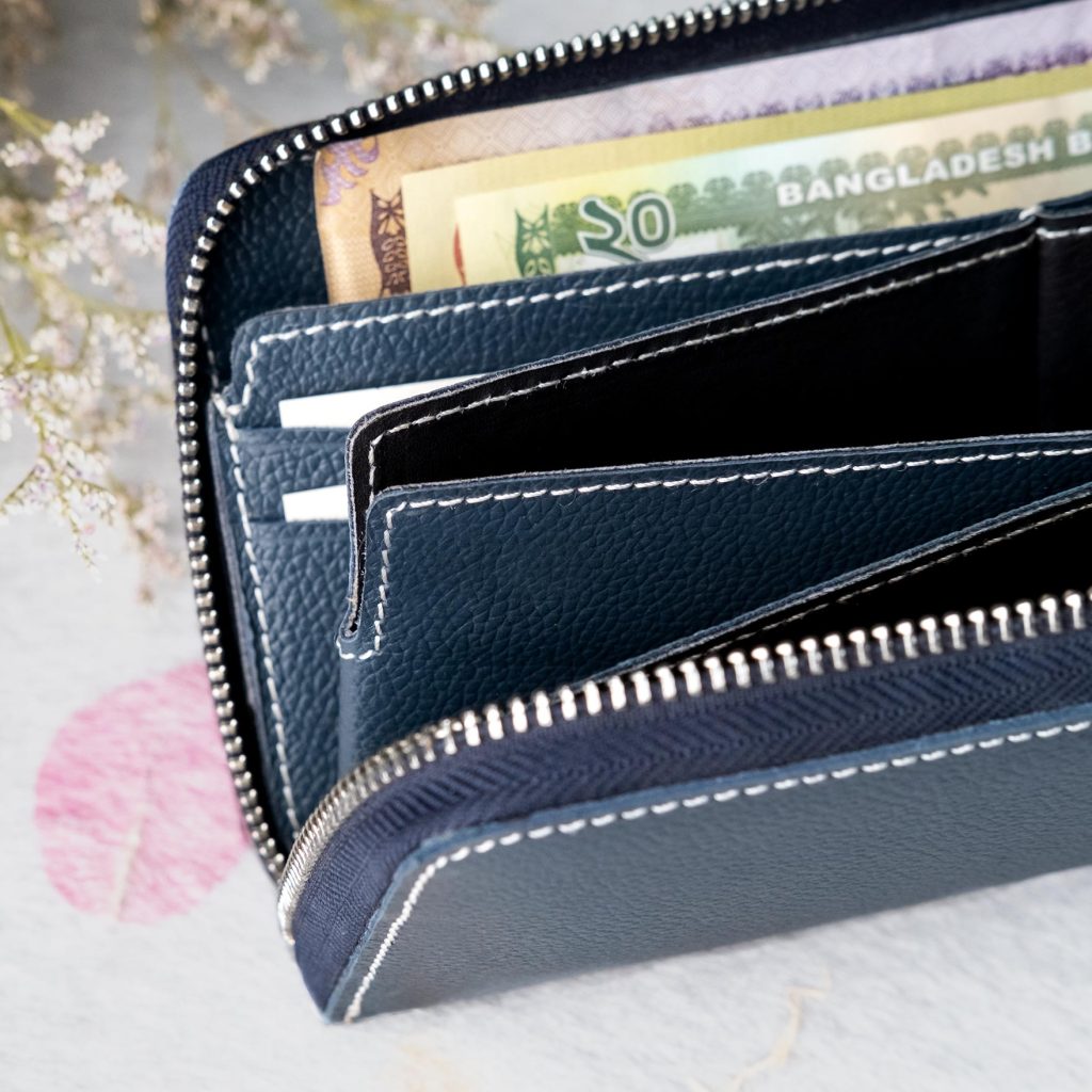 Saito Zipper Long Wallet - Yale Blue - WildWoven Leather Products