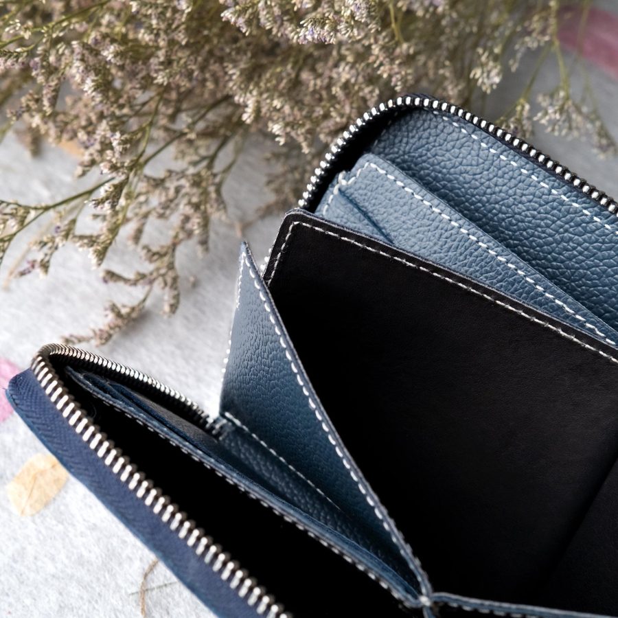 Saito Zipper Long Wallet - Yale Blue - WildWoven Leather Products