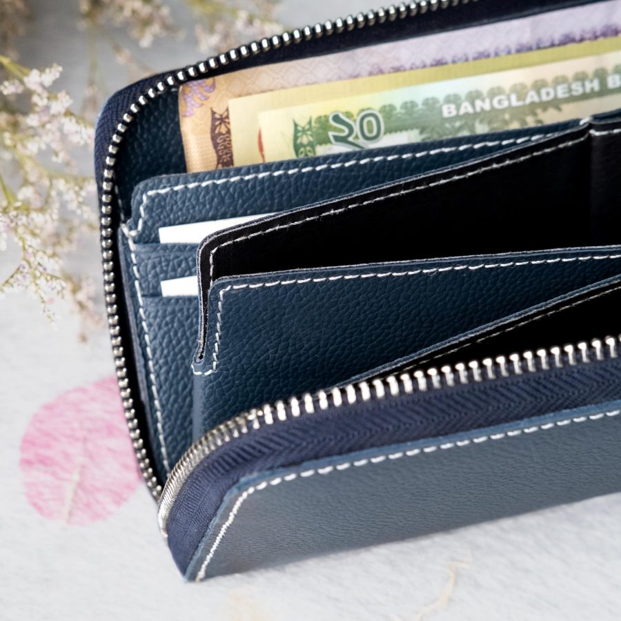 Saito Zipper Long Wallet - Yale Blue - WildWoven Leather Products