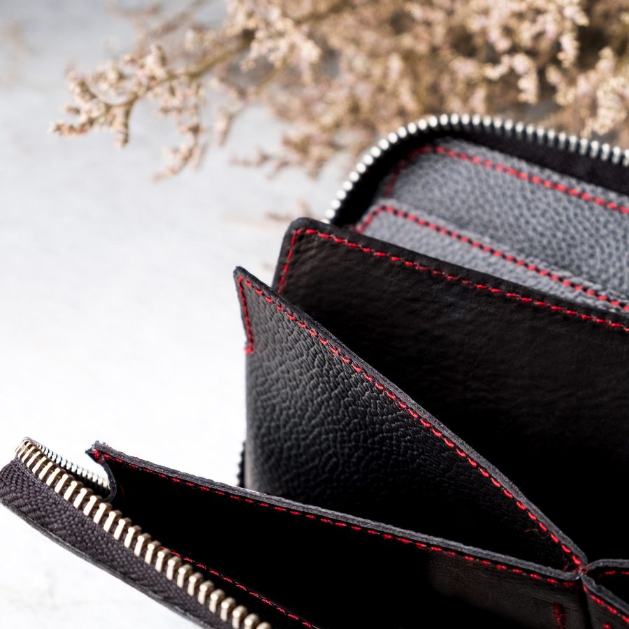 Saito Zipper Long Wallet - Ink Black - WildWoven Leather Products